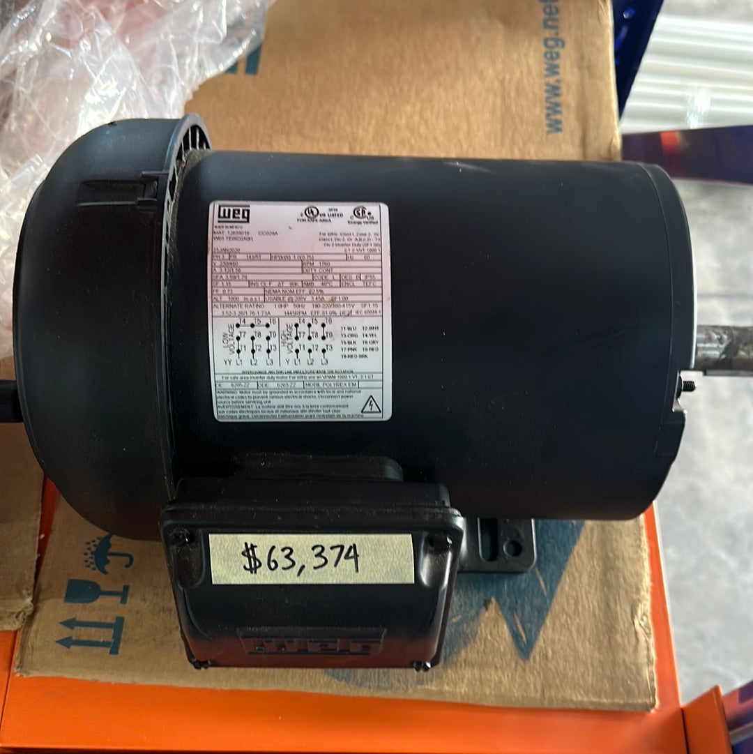 WEG 1HP 1800RPM 143/5T 220/380-460V 3PH 60Hz Rolled Steel Motor