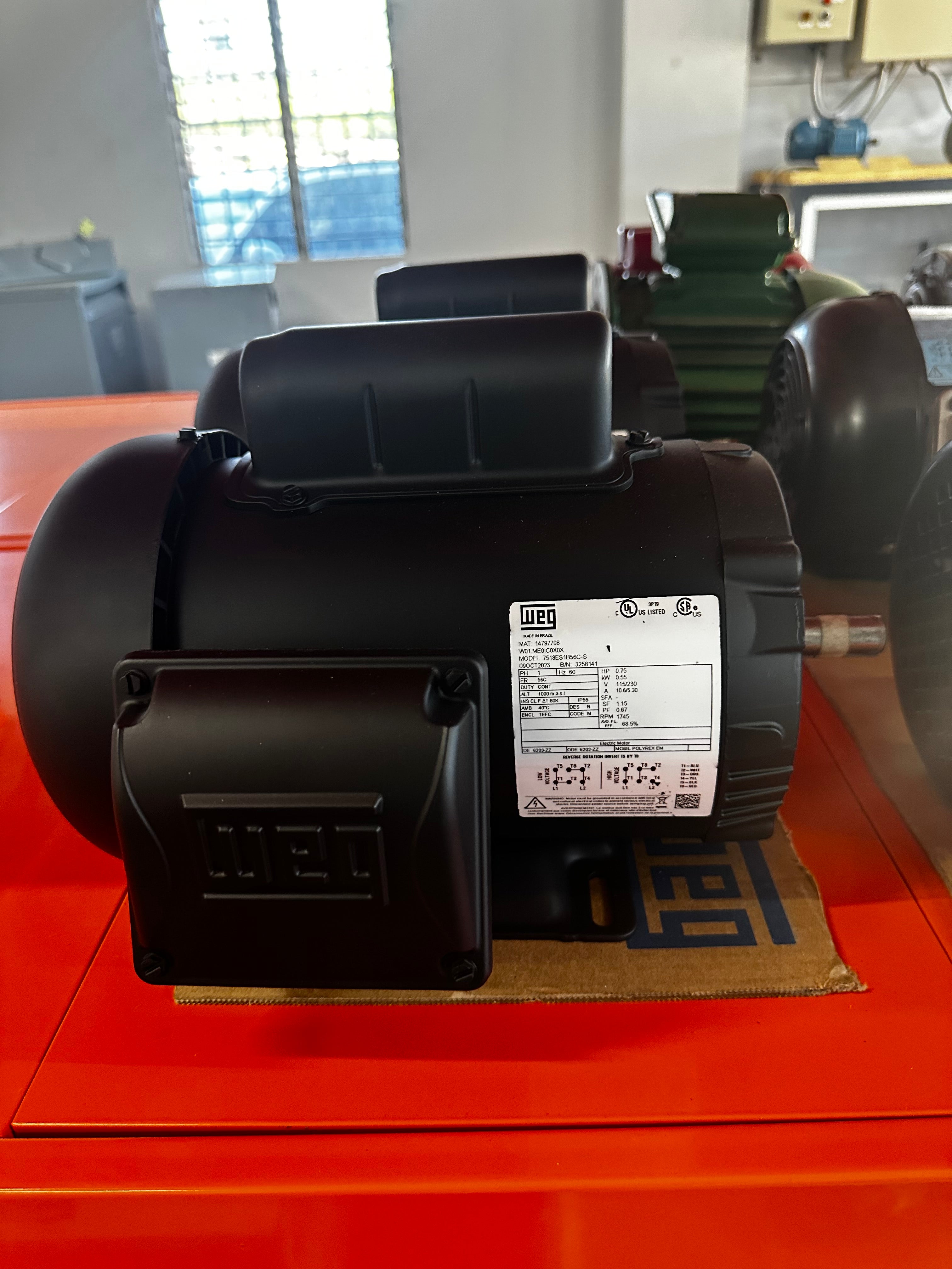 WEG 1HP 1500RPM B56C 110/220V 1PH 50Hz Rolled Steel Motor