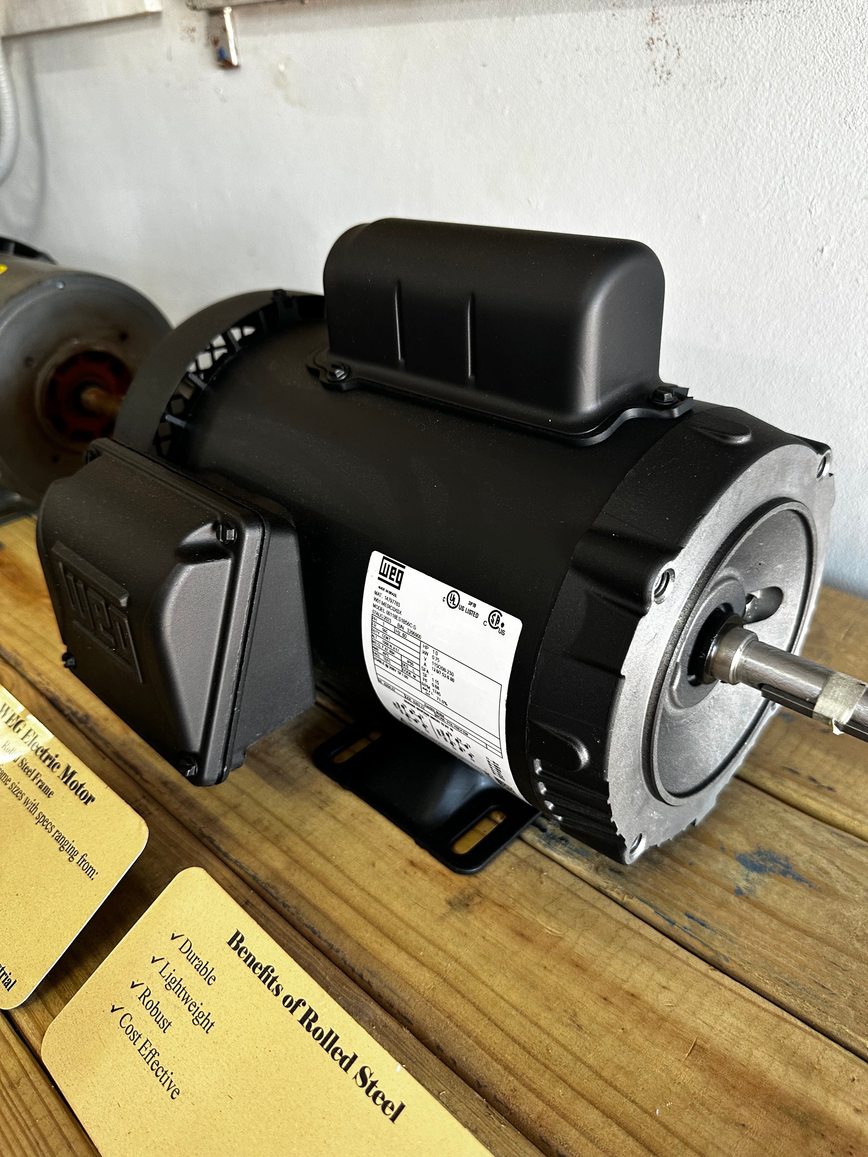 WEG 1HP 1500RPM B56C 110/220V 1PH Rolled Steel Motor